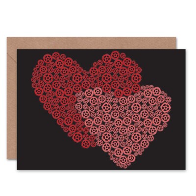 Cogs Gears Hearts Love Valentines Day Romance Blank Greeting Card With ...
