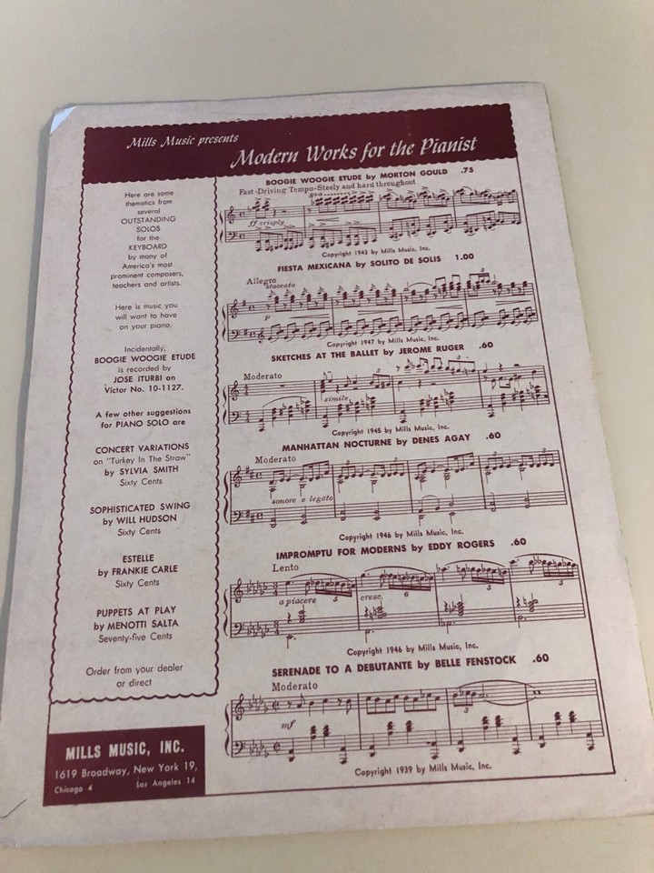 "Jazz Pizzicato" piano solo by Leroy Anderson vintage sheet music 1944 ...