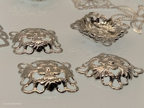 90 Pcs Filigree Findings Stampings Lot Silver Plated-Read Detailed ...