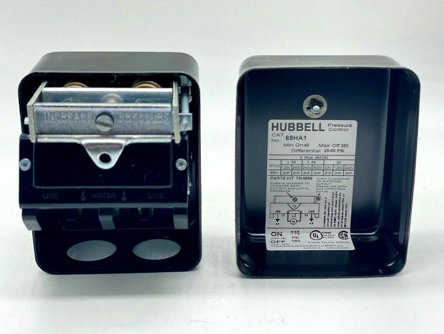 Hubbell 69HA1 Pressure Switch Factory set 115 in 150 out | eBay