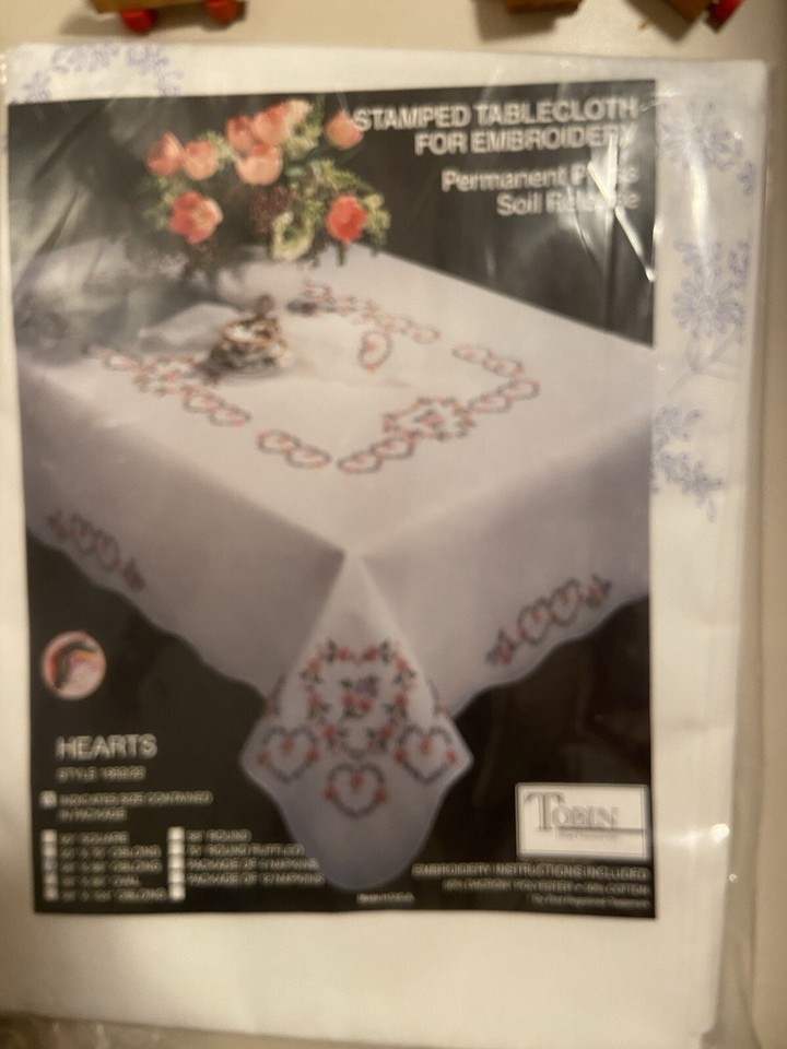 Hearts Stamped Tablecloth for Embroidery Kit 58" x 86" Oblong #1952/22 Tobin NEW | eBay