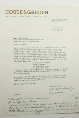 1940 Lamson Goodnow House & Garden Conde Nast Boston MA Letter Ephemera ...
