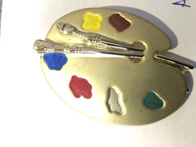 Vintage Signed AJC Brooch Pin Gold Tone Art Paint Palette Brush | eBay