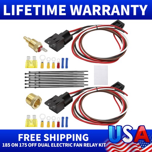 Dual Electric Fan Relay Kit and Thermostatic Sensor Switch 185 On 175 ...