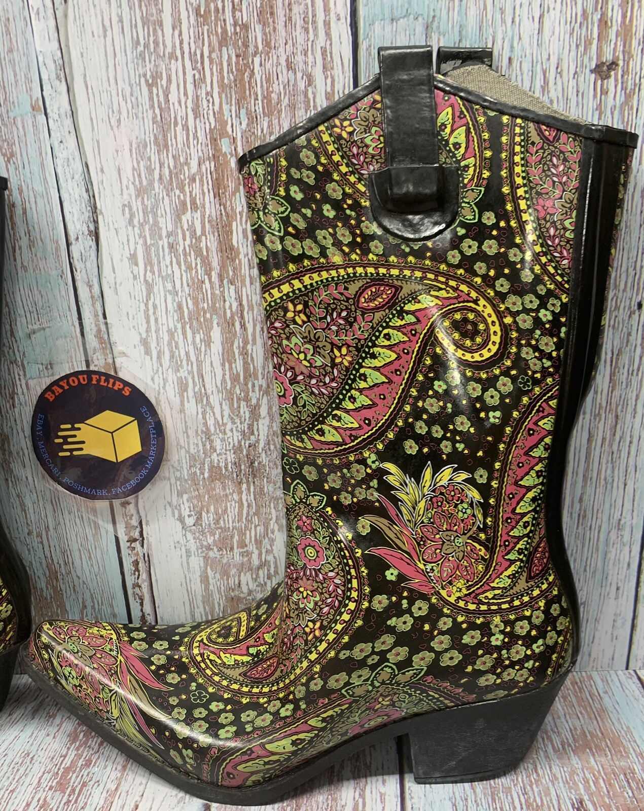 Journey Collection Rain Boots Paisley Rodeo Western Womens Cowgirl ...