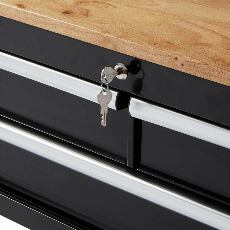 NEW HUSKY Black Rolling Tool Cart 36" 3-Drawer W/ Wood Top Push-Bar ...