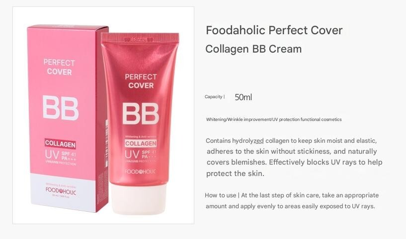 KOREA BEST Perfect Cover Collagen BB Cream 50ml Korean Cosmetics Korea ...