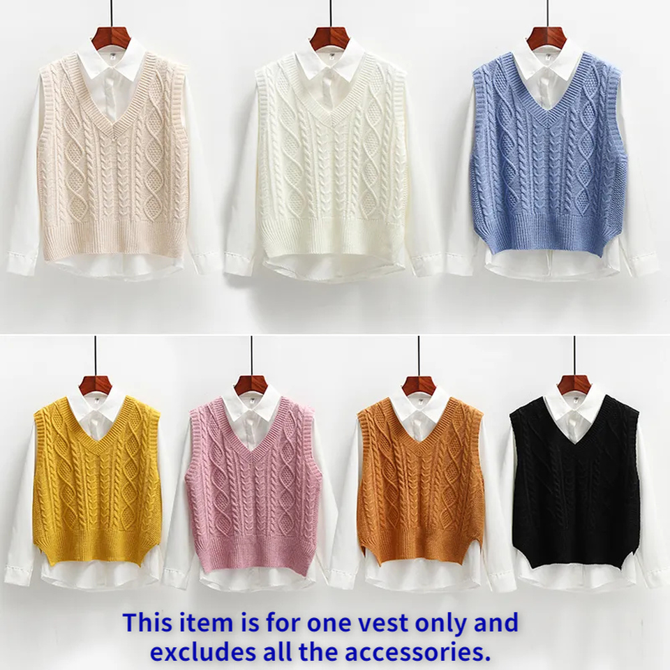 Girl Knit Cropped Waistcoat Vest V-neck Jacquard Sweater JK Tank ...