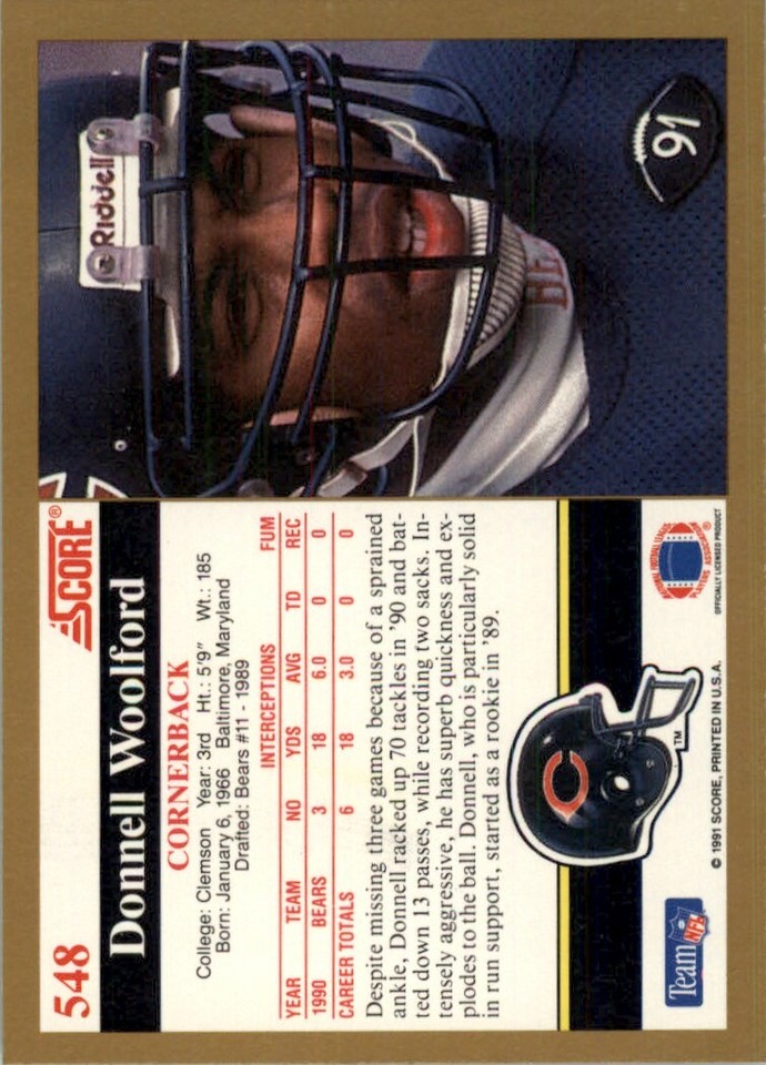 1991 Score NFL Donnell Woolford #548 | eBay