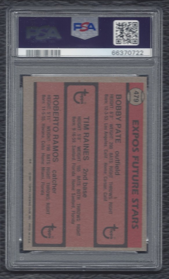 1981 Topps Tim Raines Vintage Baseball Rookie Card RC Expos HOF #479 ...