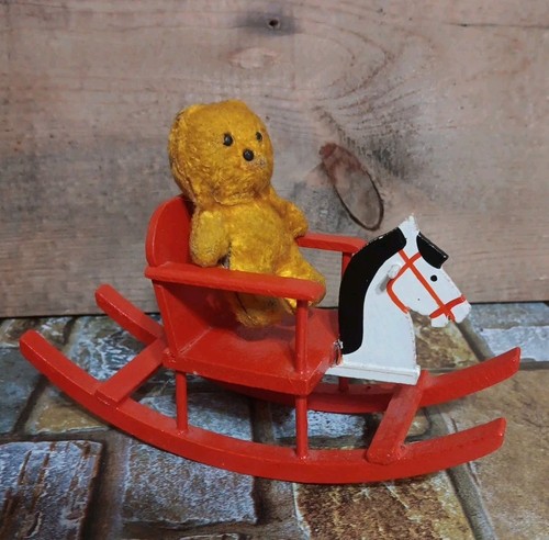 Early 1900’s Antique Miniature Hard Body Bear w/ German Rocking Horse ...