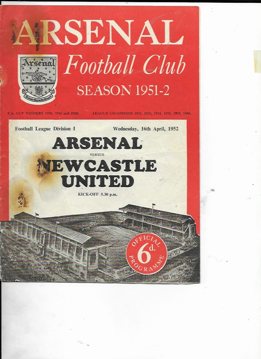 PROGRAMME - ARSENAL v NEWCASTLE UNITED 1951/52 SEASON | eBay UK