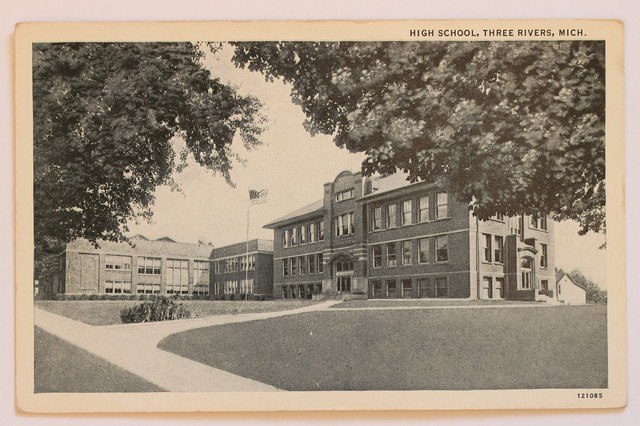 Old postcard HIGH SCHOOL, THREE RIVERS, MICHIGAN | eBay