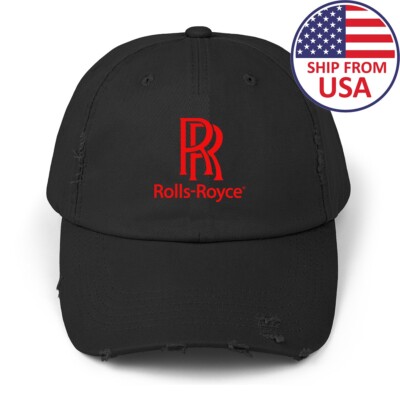 Rolls Royce British Car Racing Printed Adjustable Black Distressed Hat ...