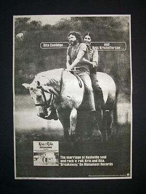 Kris Kristofferson & Rita Coolidge Breakaway 1974 Poster Type Ad, Promo ...
