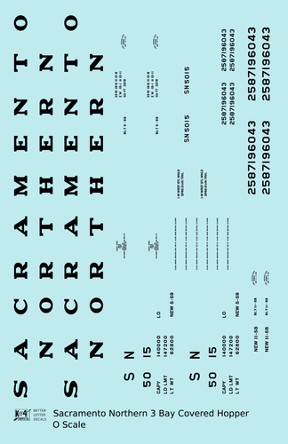 K4 O Scale Decals Sacramento Northern PS2 3 Bay Covered Hopper Black | eBay