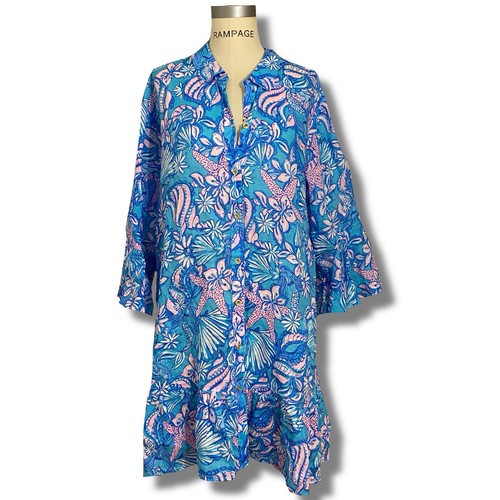 Lilly Pulitzer Women's Linley Collared Blue Multicolor Cover Up Dress ...