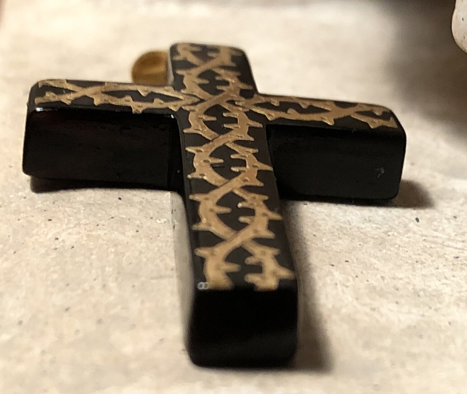 rare striking victorian bull horn gold christian cross pendant thorns ...