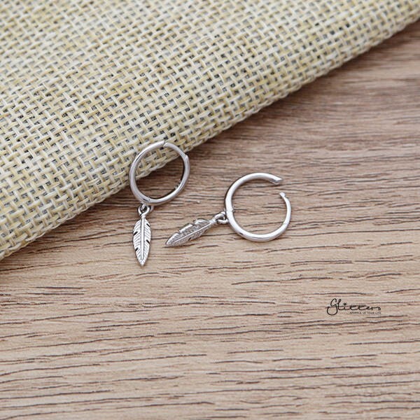 Dainty Feather Earrings 925 Sterling Silver Women Small Hoop Minimalist ...