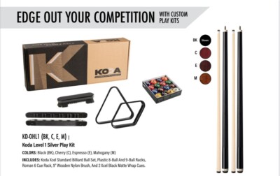 KODA SILVER Pool Table Accessory Kit Mahogany Finish With 2 Pool Cues ...