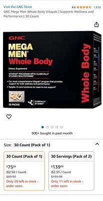 GNC Mega Men Whole Body Vitapak Program Tablets - 30 Count 48107158996 ...