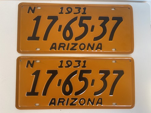 New Old Stock Antique 1931 Arizona Matching License Plate In Original ...