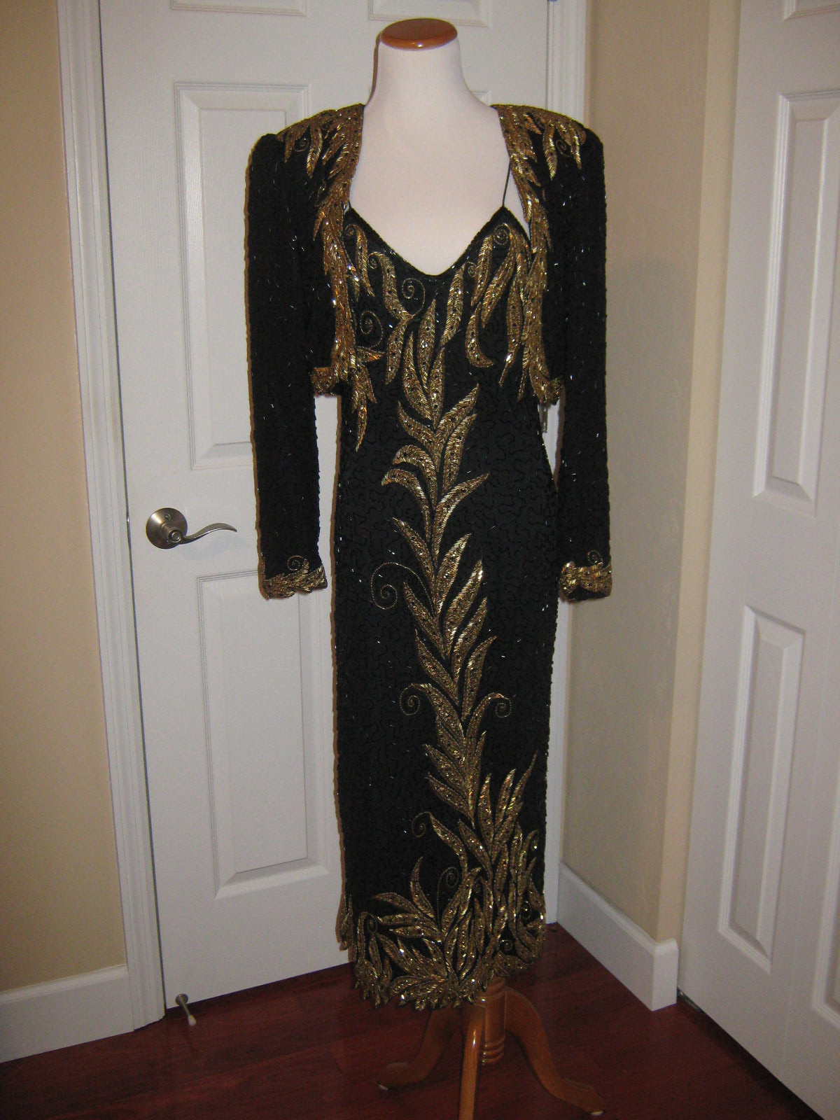 NEW vintage SILK BLACK GOLD EVENING GOWN & JACKET NEW YEARS GALA ...