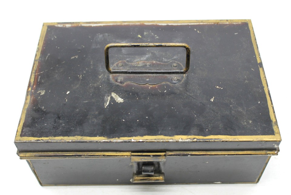 Antique Kreamer (?) Metal Tin Spice Lock Box +6 Tins+Grater+Spices ...