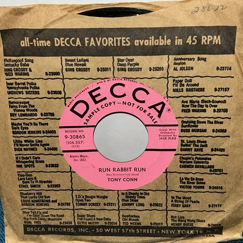 VG+ TONY CONN - Run Rabbit Run 45 Decca Promo Rockabilly 1959 Rock ...
