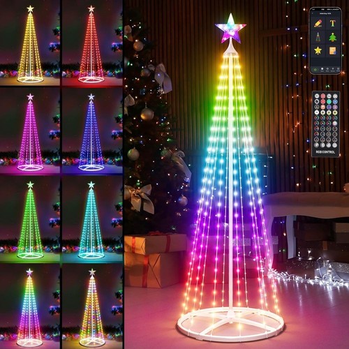 8FT LED Lighted Smart Christmas Tree Outdoor Indoor Pre-lit Cone W ...