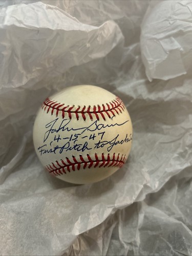 Johnny Sain Autographed Baseball JSA COA. 4-15-47 First Pitch To Jackie ...
