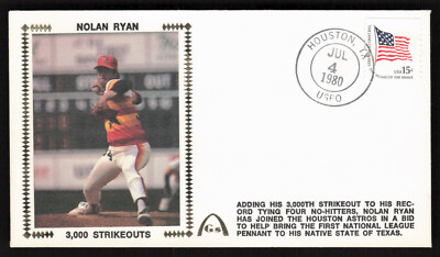 1980 NOLAN RYAN 3000 Strikeouts Gateway Stamp FDC Baseball Cachet ...