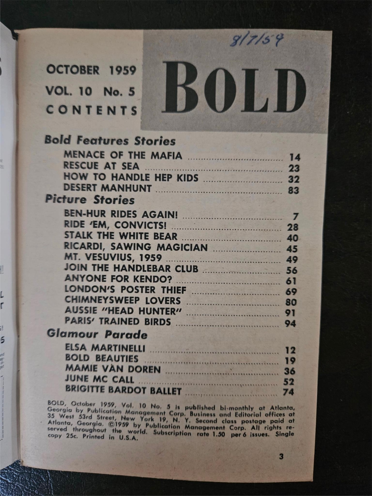 Bold magazine October 1959 pocket-size pin up June Wilkerson Mamie Van ...
