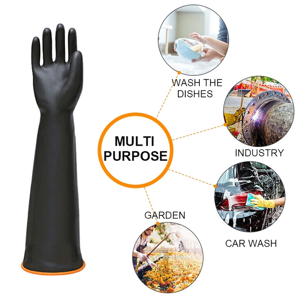 55cm Rubber PPE Latex Gauntlets Long Gloves Anti Chemical Industrial ...