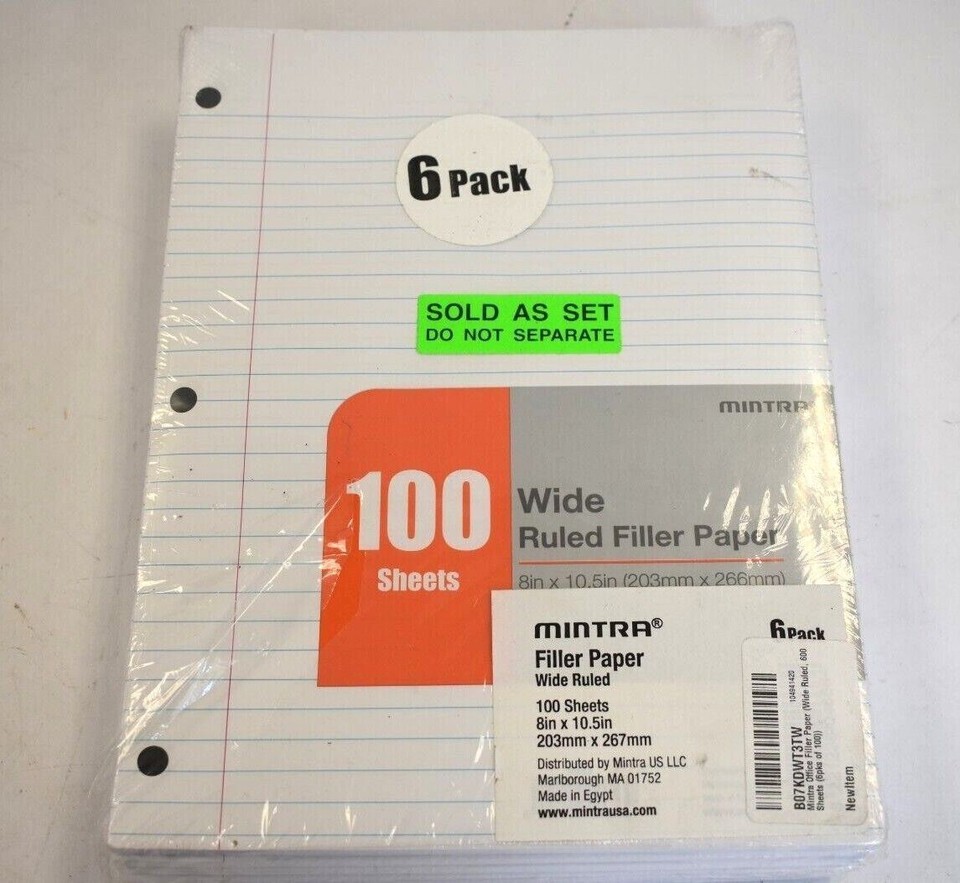 Mintra Office Filler Paper Wide Ruled 600 Sheets Each ‎04655 Bulk Lot ...