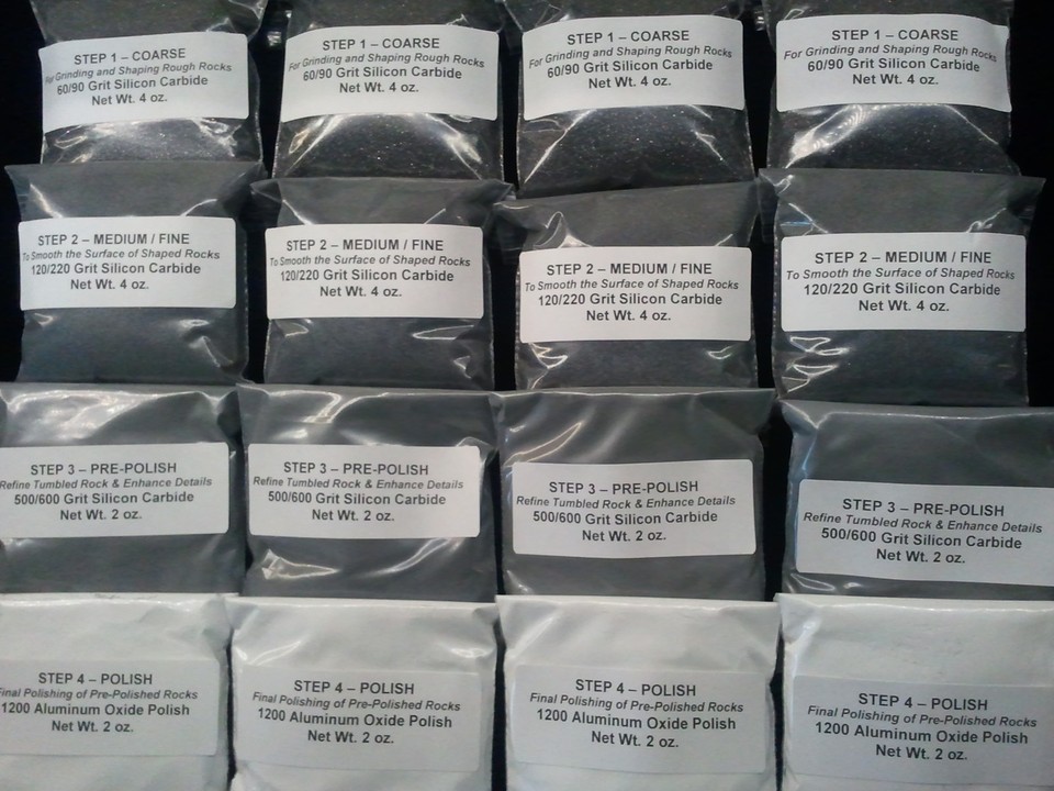 Rock Tumbling Grit Polish Silicon 4-Step 4 Kits For 3 Lb Tumbler ...