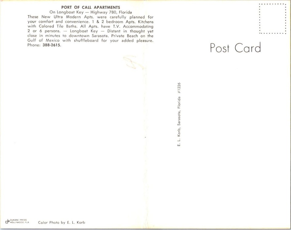 Port of Call Apartments, LONGBOAT KEY, Florida Advertising FOLDING ...