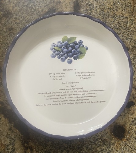 Blueberry Pie Plate Deep Dish 10"x1.5" Recipe Printed on Dish | eBay