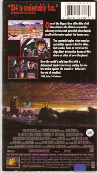 Independence Day ( VHS 1996 ) Will Smith , Jeff Goldblum , Bill Pullman ...