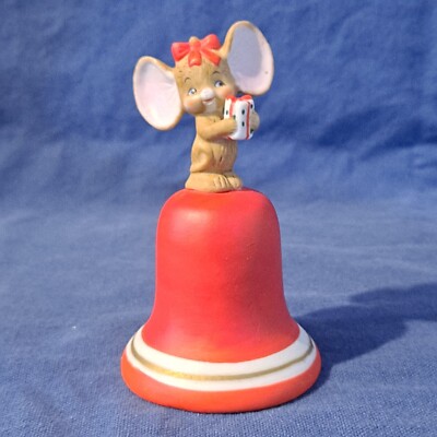 Vintage LEFTON China Christmas MOUSE BELL FIGURINE Deco Hand Painted ...