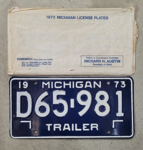 1973 MICHIGAN TRAILER LICENSE PLATE 🔥FREE📬🔥 D65 981 ~ VTG UNISSUED ...
