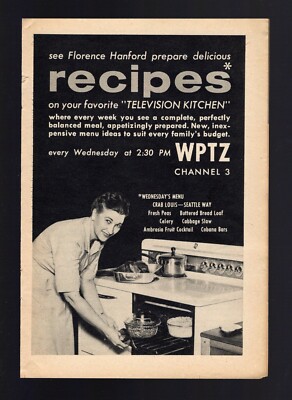 1955 WPTZ PHILADELPHIA TV AD/FLORENCE HANFORD hosts TELEVISION KITCHEN ...