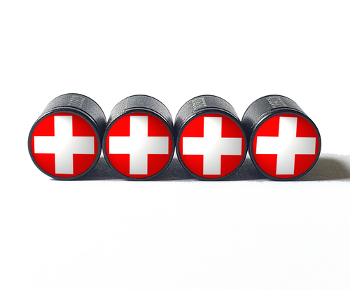 Switzerland Swiss Flag Tire Valve Caps - Black Aluminum - Set of 4 ...