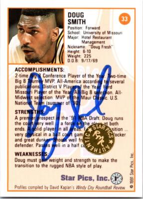 Doug Smith autographed Basketball Card Missouri Tigers 1991 Star Pics ...