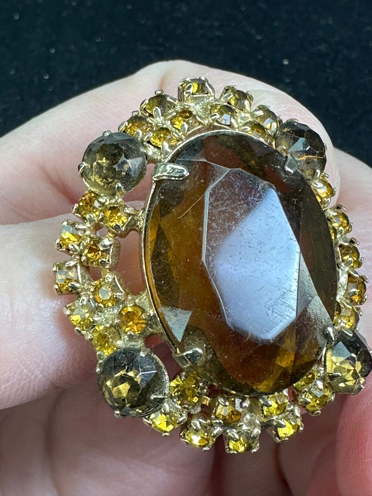 Flower Medallion Amber & Honey Rhinestone JULIANA Vin… - Gem
