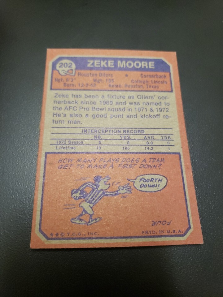 1973 Topps Zeke Moore #202 Houston Oilers | eBay