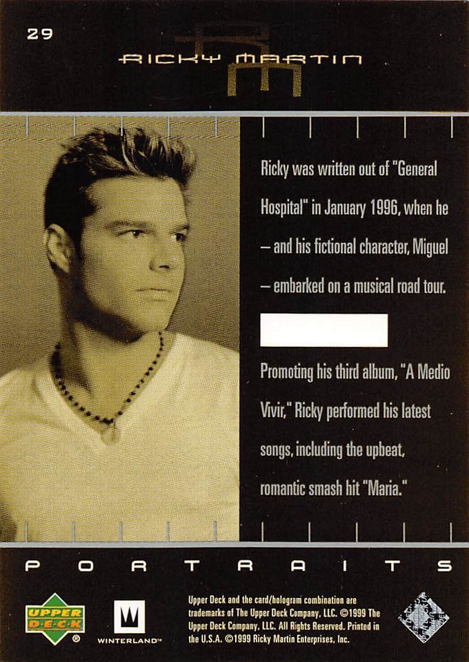 Ricky Martin Ricky Martin 1999 Upper Deck Trading Card #29 | eBay