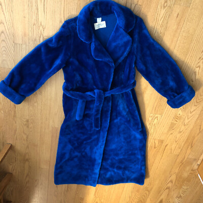 Vintage A BORG Fabric Robe L Royal Blue Faux Fur, Tie, One Pocket | eBay