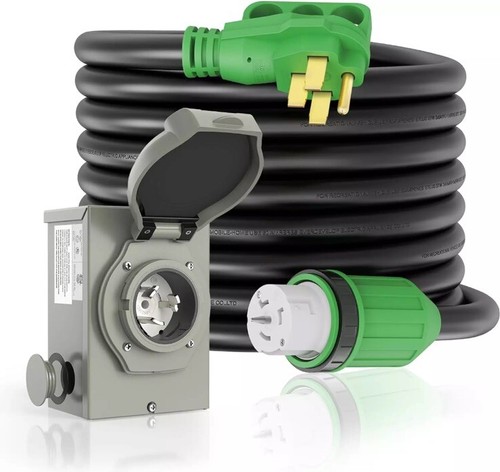 50 Amp Generator Cord 25FT 4 Prong 125V/250V Power Inlet Box Transfer ...