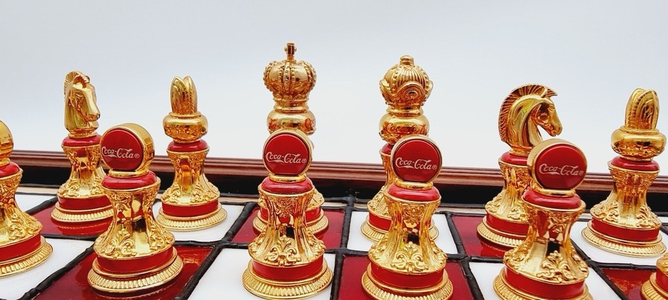 Authentic Coca Cola Stained Glass Chess Set 24K Gold by the Franklin ...